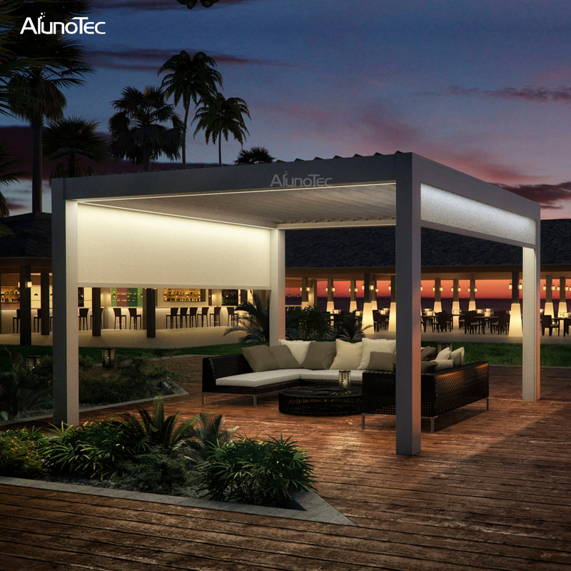 Electric Awning Shade Motorized Aluminum Metal Pergola Cover With Led ...