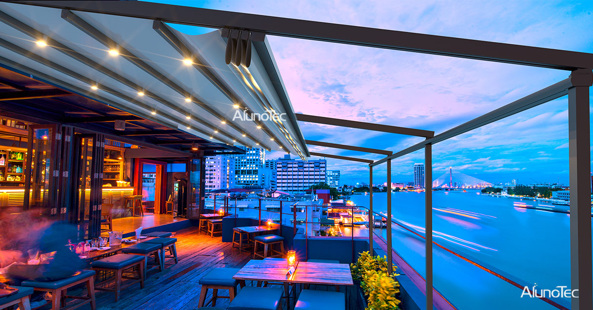 Retractable Roof Project for Outdoor Coffee Shop - Aluminum Pergola ...