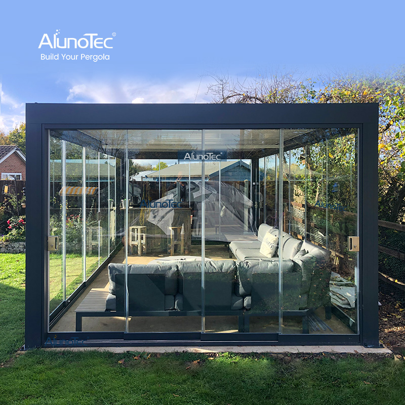 ALUNO 4x3 5x4 6x4m Gray Black Patio Deck Motorised Roof Outdoor Gazebo ...